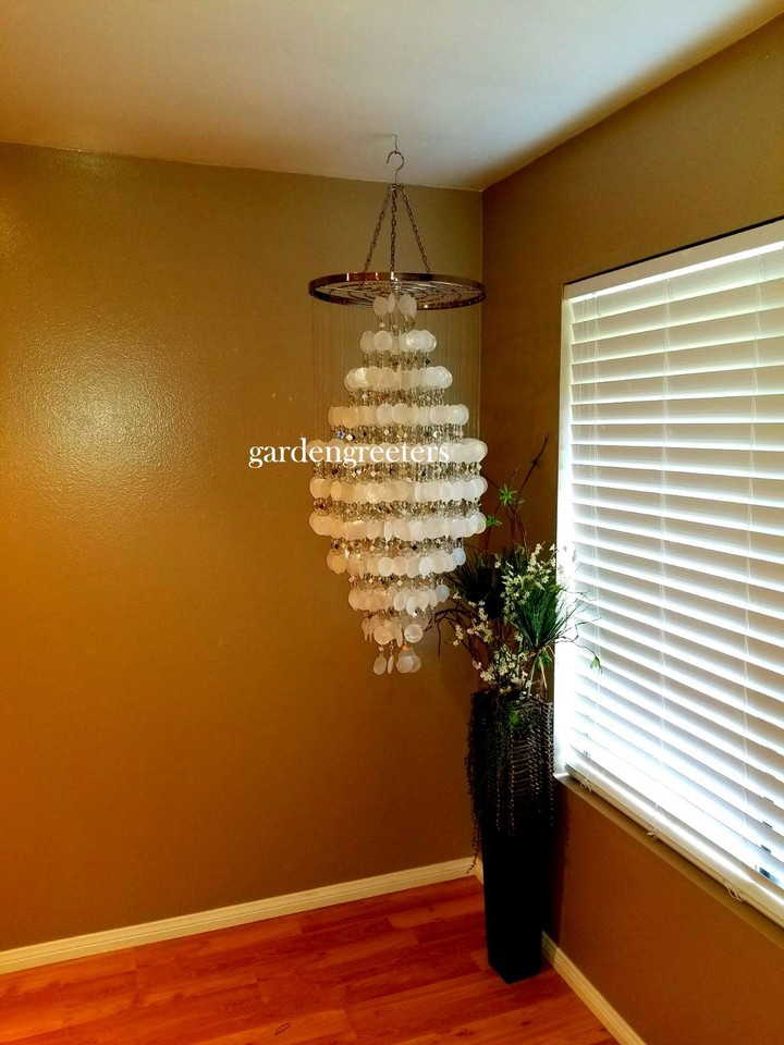 EXTRA LARGE CAPIZ SHELL CHANDELIER LIGHT CHROME/SILVER FRAME | eBay