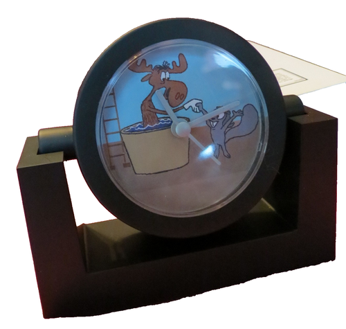 Vintage ROCKY & BULLWINKLE Desk Clock RARE 3 1/2” ROUND On STAND Tested ...