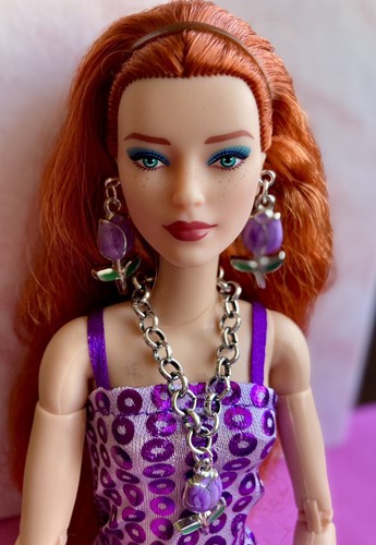 BARBIE HANDMADE JEWELRY Silver Rolo Chain Lavender Flower Pendant Match ...