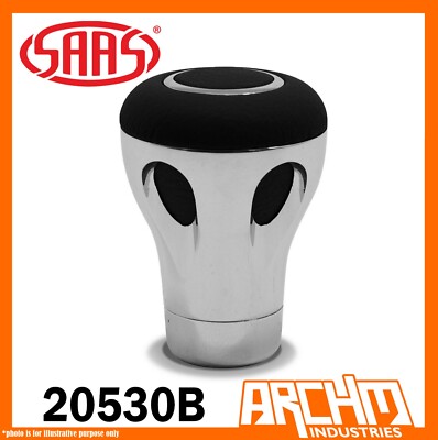 SAAS CHROME GEAR KNOB BLACK LEATHER INSERTS MANUAL UNIVERSAL ADAPTOR ...