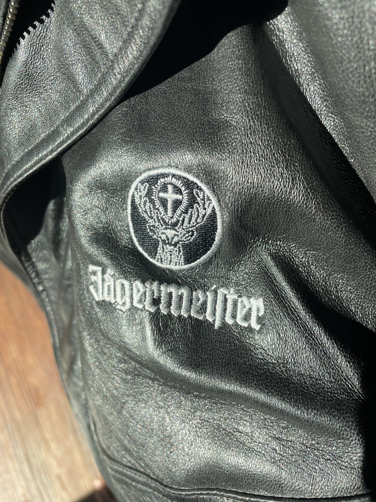 NEW Jagermeister Soft Leather biker Jacket Lined Zip Up Black Large ...