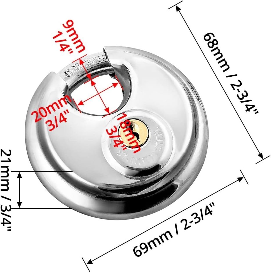Disc Locks, 2 Pack Heavy Duty Steel Keyed Padlock Disc Storage Locks ...