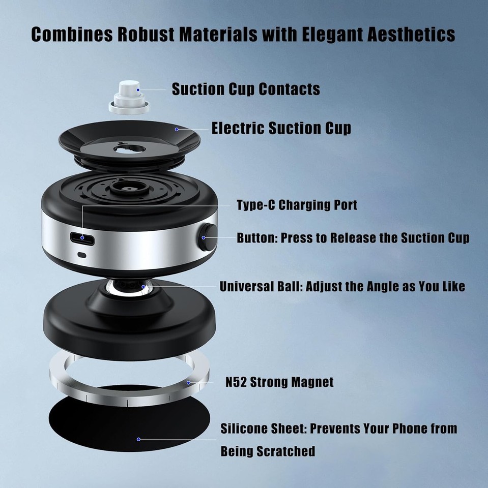Electric Vacuum Magnetic Suction Cup Car Phone Holder Stand Mount 360 ...