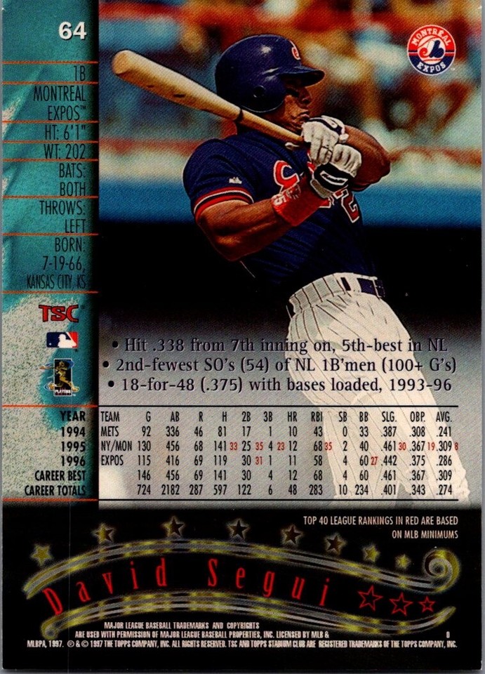 1997 Stadium Club #64 David Segui Montreal Expos | eBay