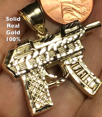 GoLD Uzi Gun Machine Pendant 10k military Weapon pistol Charm Necklace ...