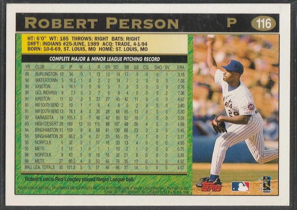 Original Autograph, Robert Person; 1997 Topps #116, New York Mets | eBay