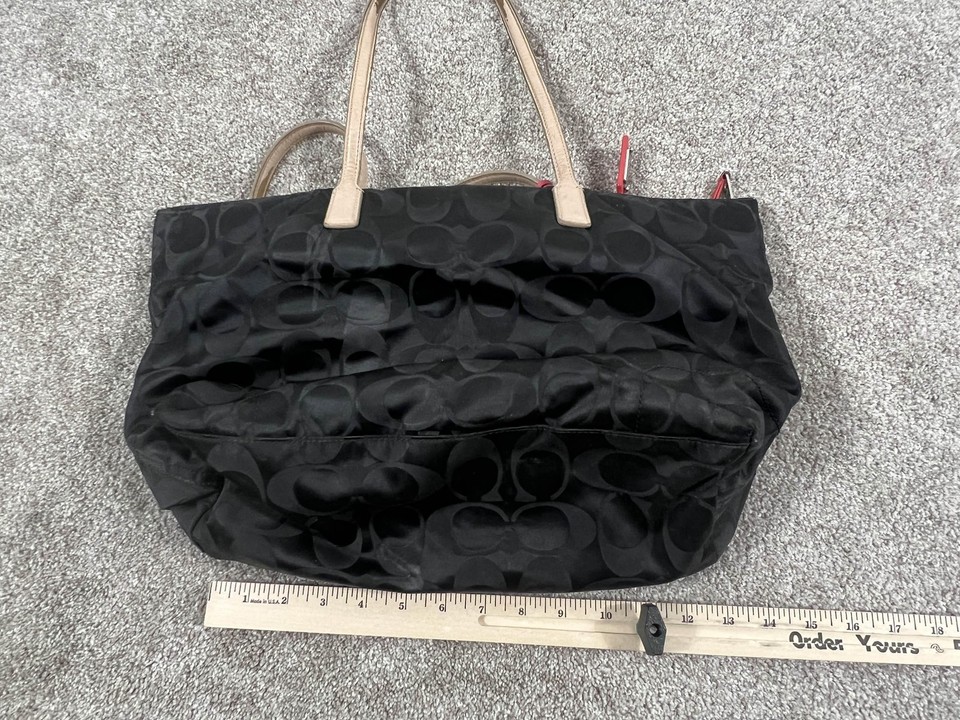 Coach Tote Bag Womens Large Black Signature Nylon Leather Shoulder ...