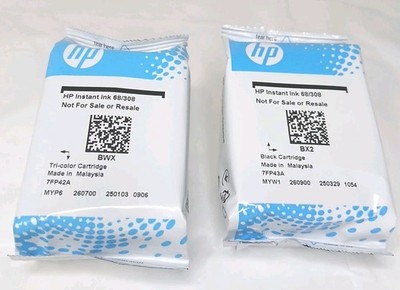 HP Instant Ink 68/308 Tri Color & BLACK Cartridges New Sealed Genuine ...