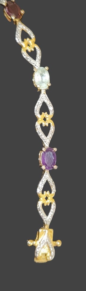 Ross Simons Gilded Sterling Silver Multi Gemstone Heart Link Bracelet ...