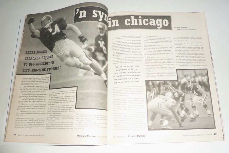 BRIAN URLACHER 2000 CHIAGO BEARS / STREET ZEBRA MAGAZINE / NEWSSTAND ...