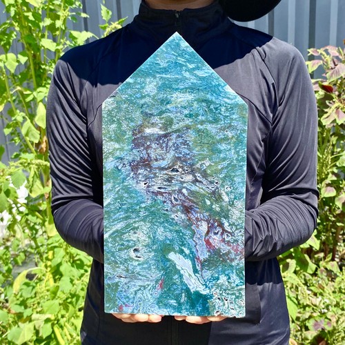 6.74LB Natural green moss agate quartz obelisk crystal aura healing ...