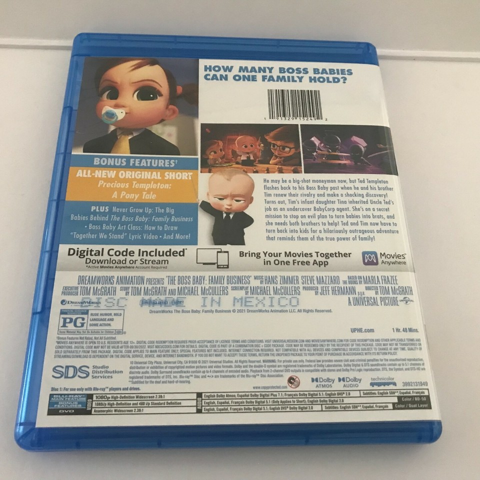Boss Baby 2 Family Business Animated Movie Blu-Ray Disc Only (No DVD No ...