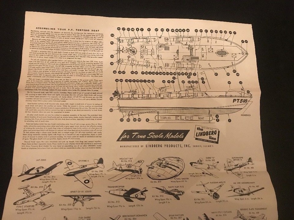 Rare! 1954 Paul Lindberg Line PT-518 TORPEDO BOAT Model Kit 701:198 ...