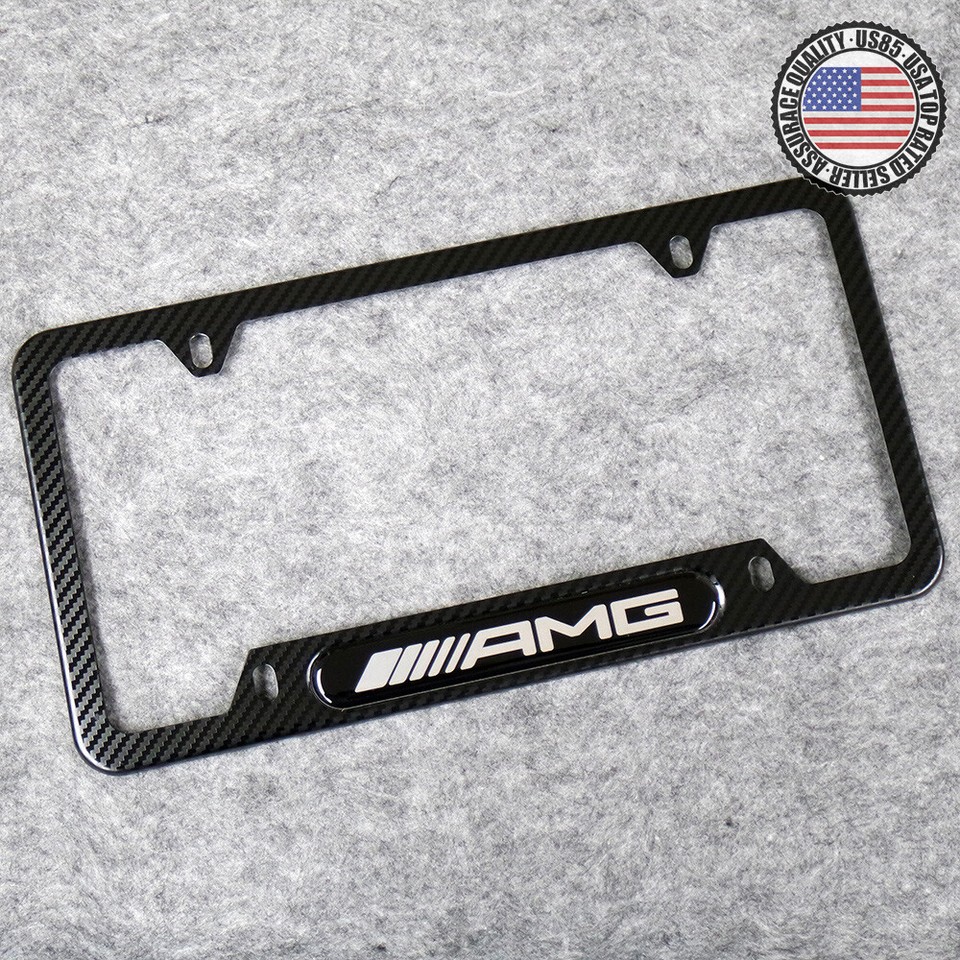 For Mercedes-Benz AMG Sport Carbon Fiber Texture License Plate Frame ...