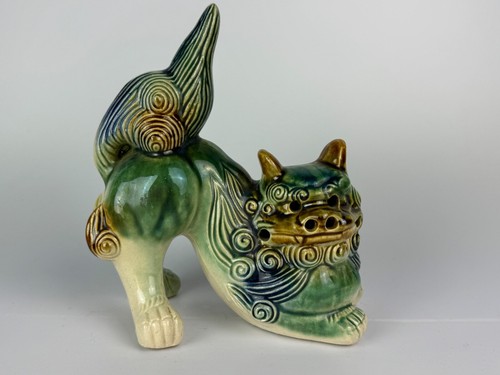 Vintage Chinese Foo Dog Green Brown Glazed Ceramic Pottery Figure Fu ...
