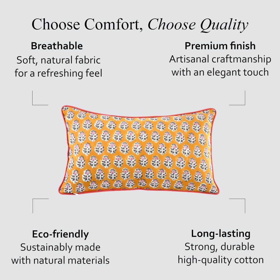 CPC Yellow Citrine 100% Cotton Block Print Sham Cover 12x20 inch ...