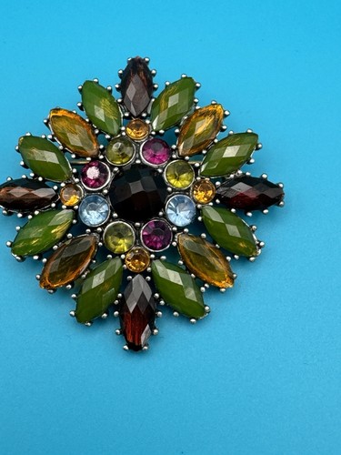 Vintage Signed LC Multi Colored Rhinestone Silver Tone Diamond Shaped ...
