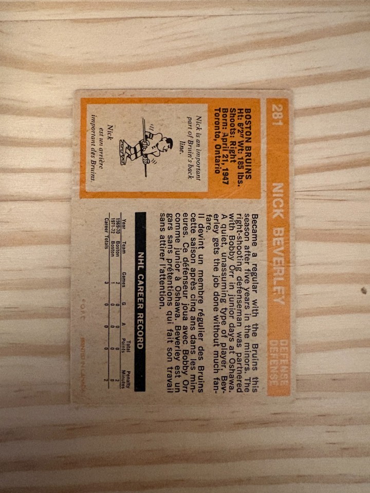 1972-73 O-Pee-Chee #281 Nick Beverley RC - Boston Bruins (Ar1) | eBay