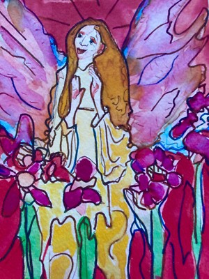 Reproduction PRINT Pink Garden Angel 7x5 inches by artist Mary Hillier ...