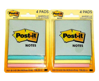 2X Post-It Note Pads, 3" x 3", 4 Pads, 50 Sheets/Pad, Total 400 Sheets ...