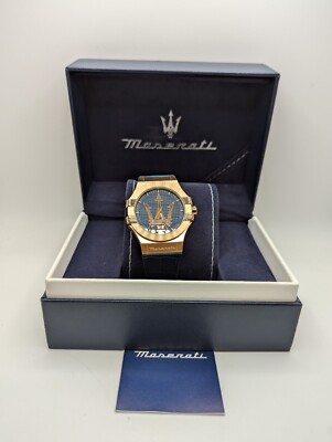Maserati Potenza Mens Rose Gold Case Blue Dial Quartz Two-Piece Strap ...