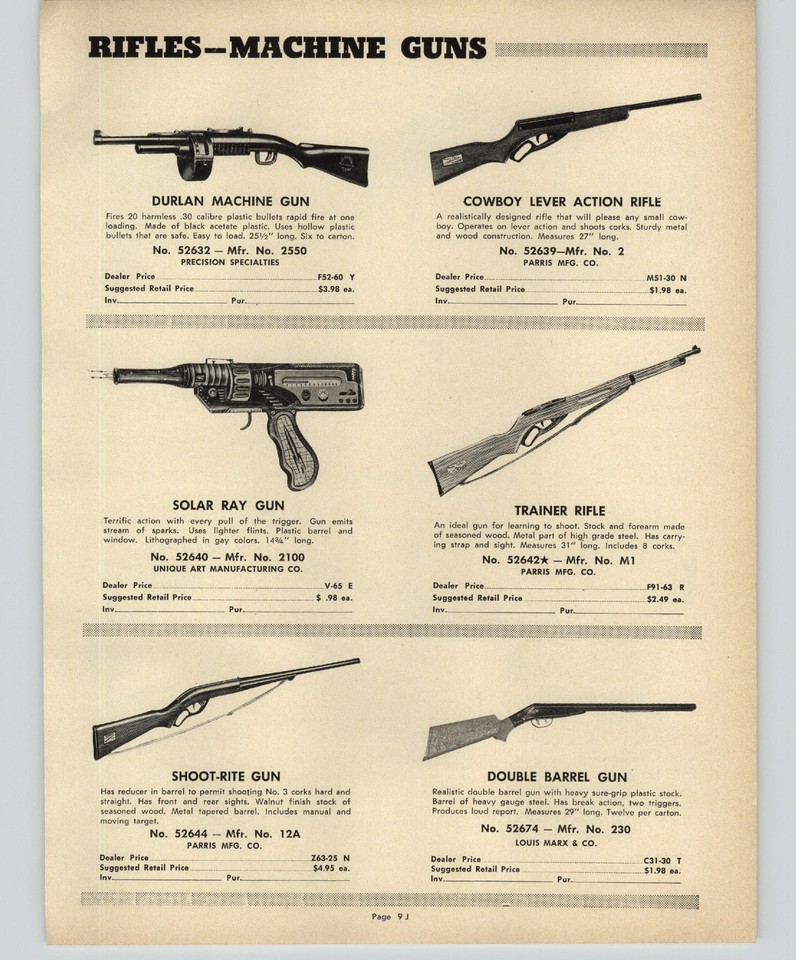 1952 PAPER AD Tru Matic Macine Gun Toy Unique Art Solar Ray Gun Machine ...