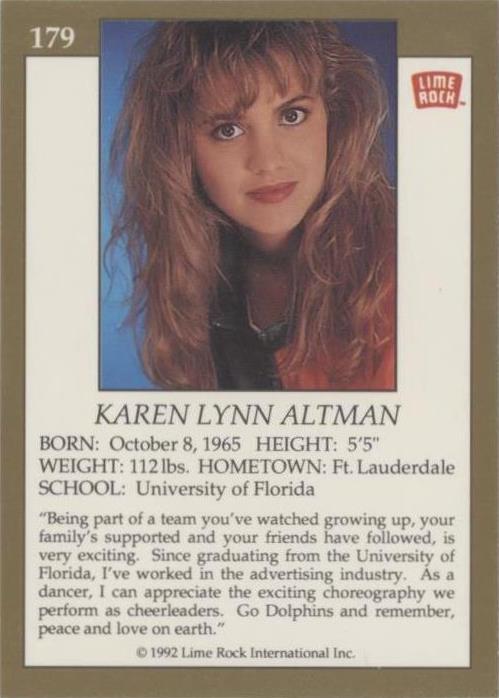 1992 Lime Rock Pro Cheerleaders Karen Lynn Altman #179 for sale | eBay