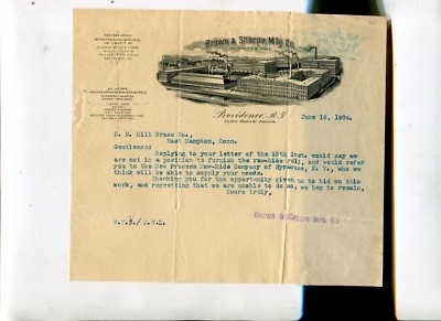 Illustrated Letterhead BROWN & SHARPE MACHINERY Providence RI 1904 ...