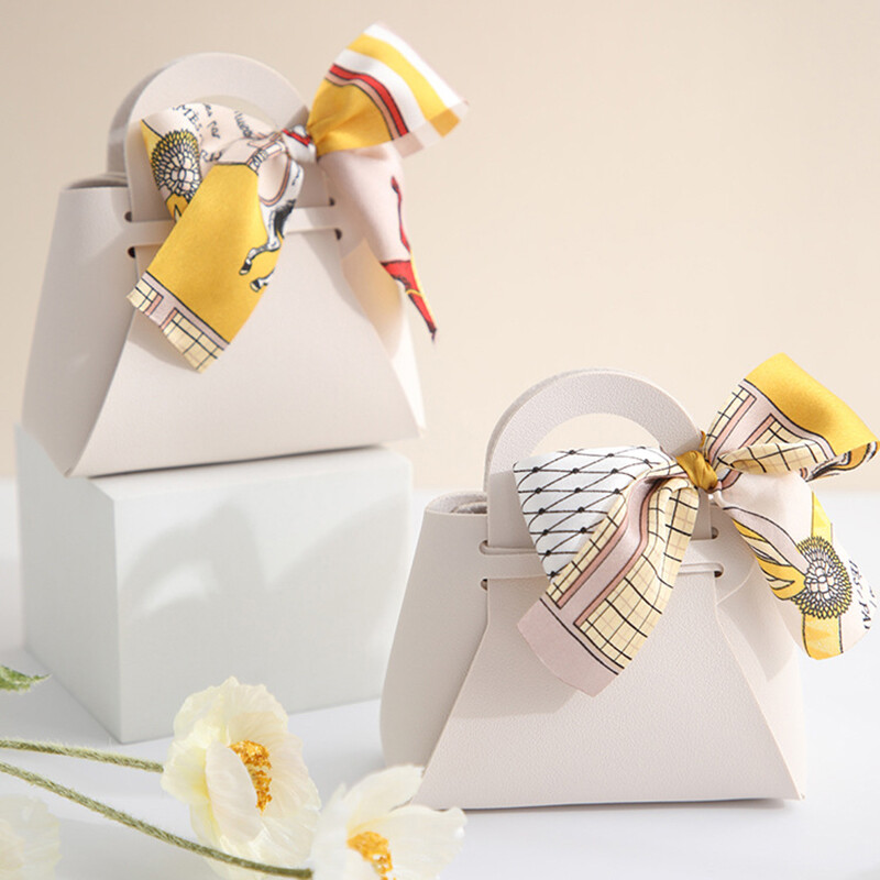 PU Leather Handbag Shape Candy Bag With Ribbon Bow Gift Box Weddiing ...