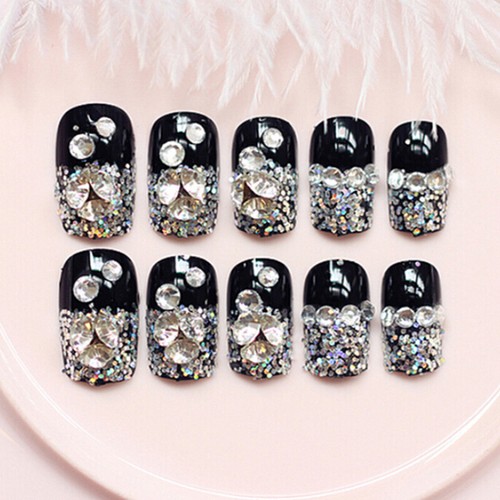 24Pcs Black Acrylic Fake Finger Nails Full Cover Fake False Nail Art ...