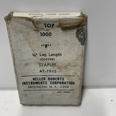 1000 x Vintage Heller Roberts "F" COPPER Staples AT-7973 - 3/8" Leg, 1/ ...