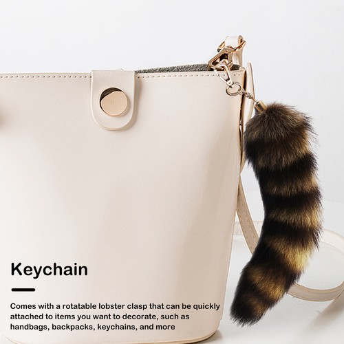 Diy Keychain Decoration Faux Raccoon Tail Bag Soft Fluffy Fur Key Ring ...