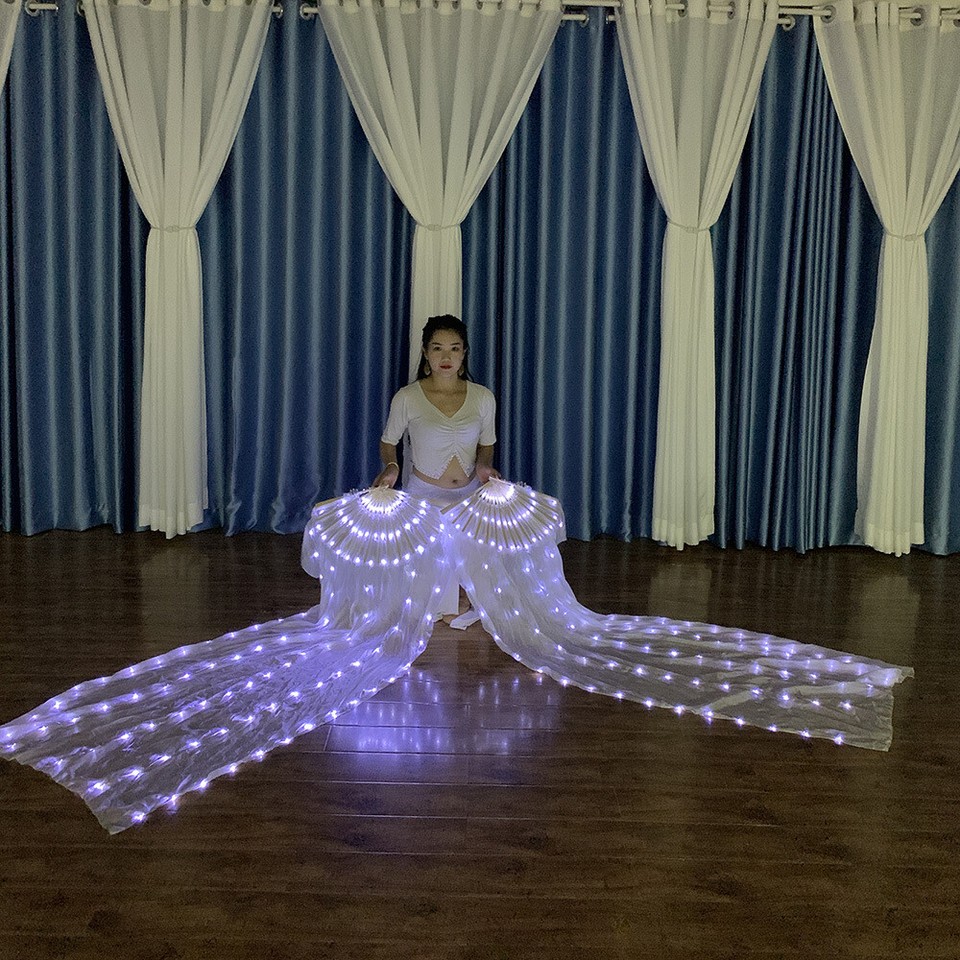1Pair Belly Dance Led Fan Veil 1.8 Long Bamboo Fans Veil Silk Fan for ...
