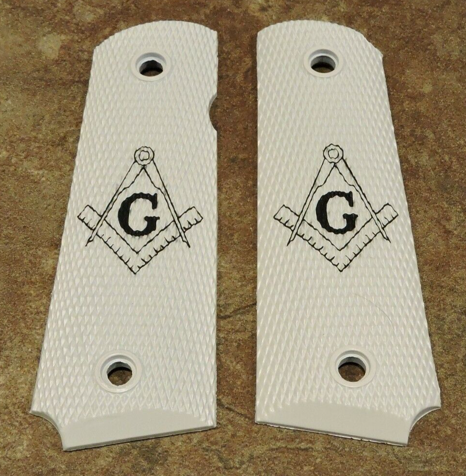 1911 Grips - MASON - WHITE/BLACK - .45, AMBI, FULL SIZE, LASER ENGRAVED ...