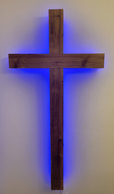 Wood Cedar Cross LED Light-UP Backlit Church Wall Mount Handmade Large ...