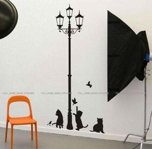 CATS & LAMP POST Adhesive Wall Art Decor Sticker Mural Paper Peel ...