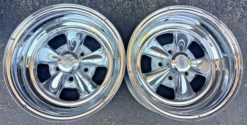 15x8" CRAGAR SS CHROME DEEP DISH WHEELS (PAIR) + CAPS GM BOLT PATTERN ...
