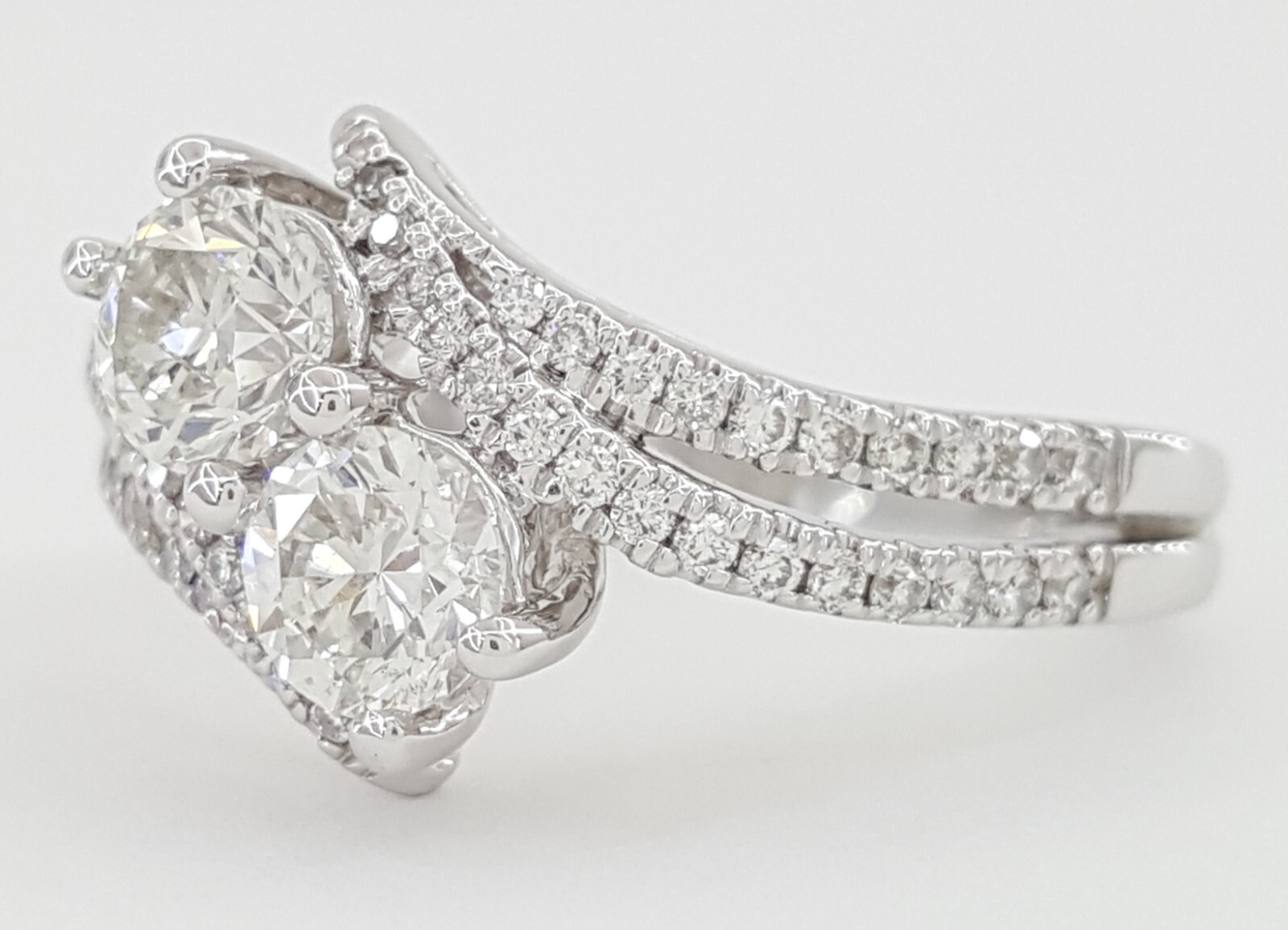 Bypass Crossover 2-Stone Round Diamond Engagement Ring 1.3 ct 14K White ...