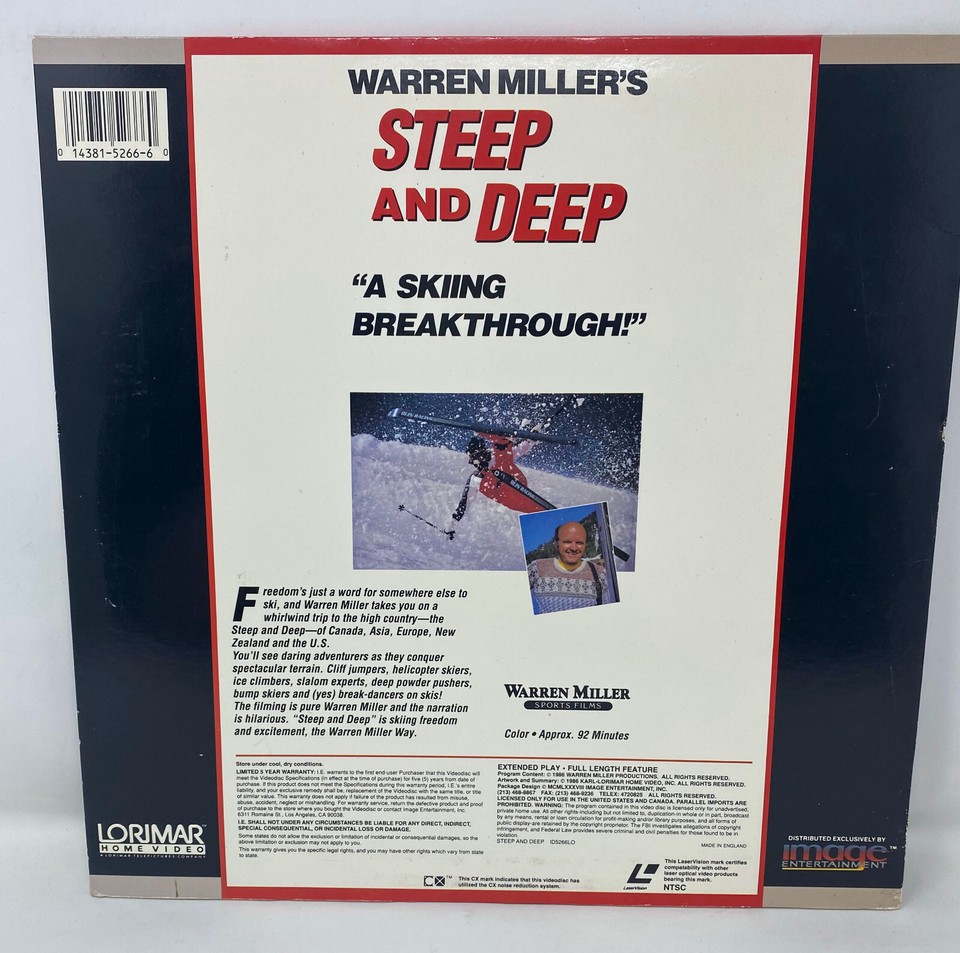 Warren Miller’s Steep and Deep Laserdisc ID5266LO Skiing LD Laser Disc ...
