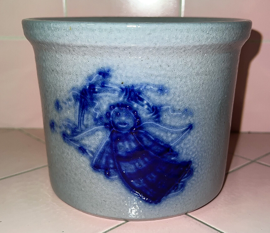 1997 David Eldreth Pottery Gray Crock Blue Angel Christmas Nottingham ...