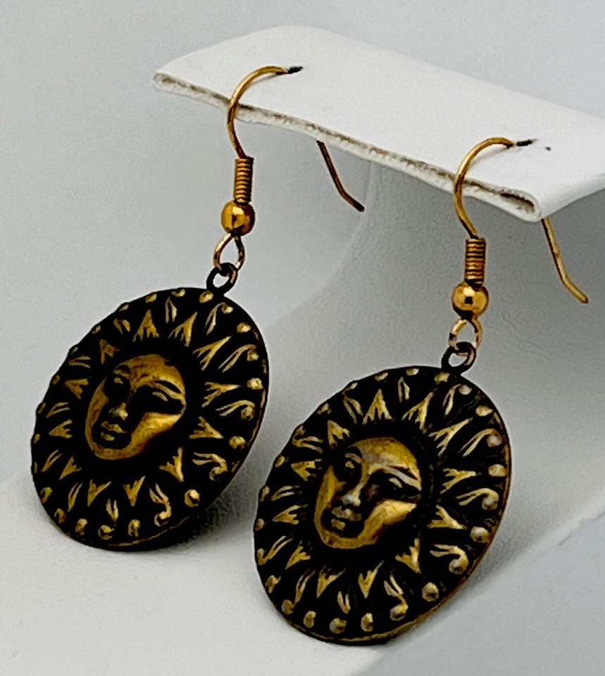 Vintage 1980-90s Brass Finish Sun Shield Pierced Earrings | eBay