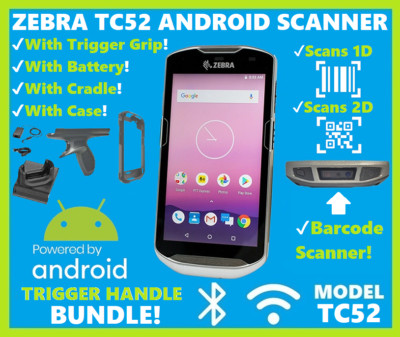 Zebra TC52 Android Barcode Scanner 2D/1D/QR, Cradle + Trigger Handle ...