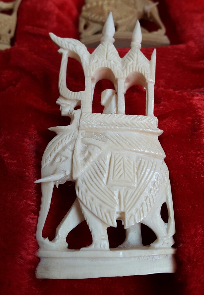 Indian Hand Carved Wood & Bone Chess Set | eBay UK