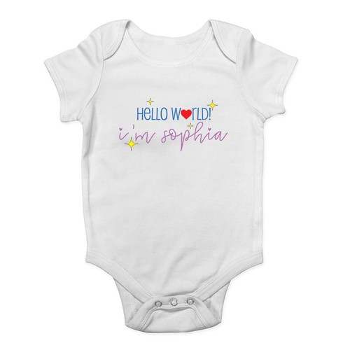 Personalised Hello World Baby Grow Vest Love Heart Birth Bodysuit Boys ...
