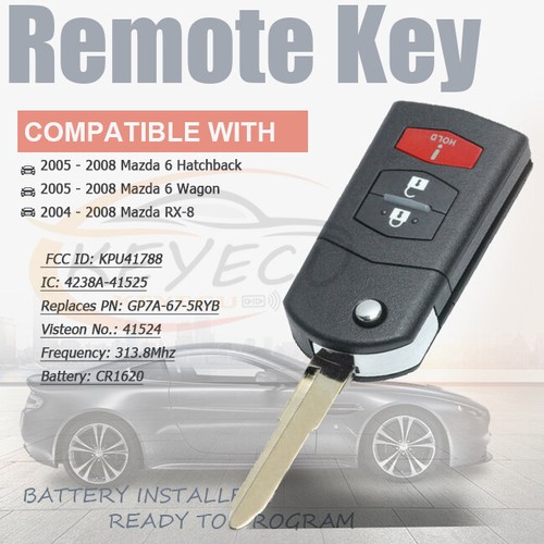 2005 2006 2007 2008 for Mazda 6 RX-8 Keyless Remote 3-Button Flip Key ...