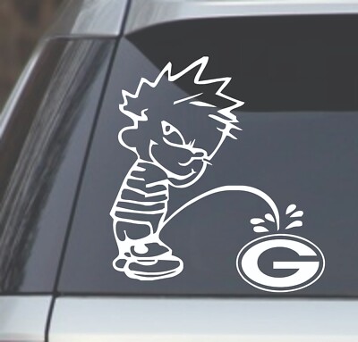 White 6" Calvin Peeing on the Packers Sticker Decal for Window, car ...