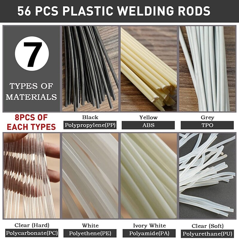 2X(56PCS Plastic Welding Rods, 7 Types ABS PP PU PE PA PC 13 Inch8710 ...