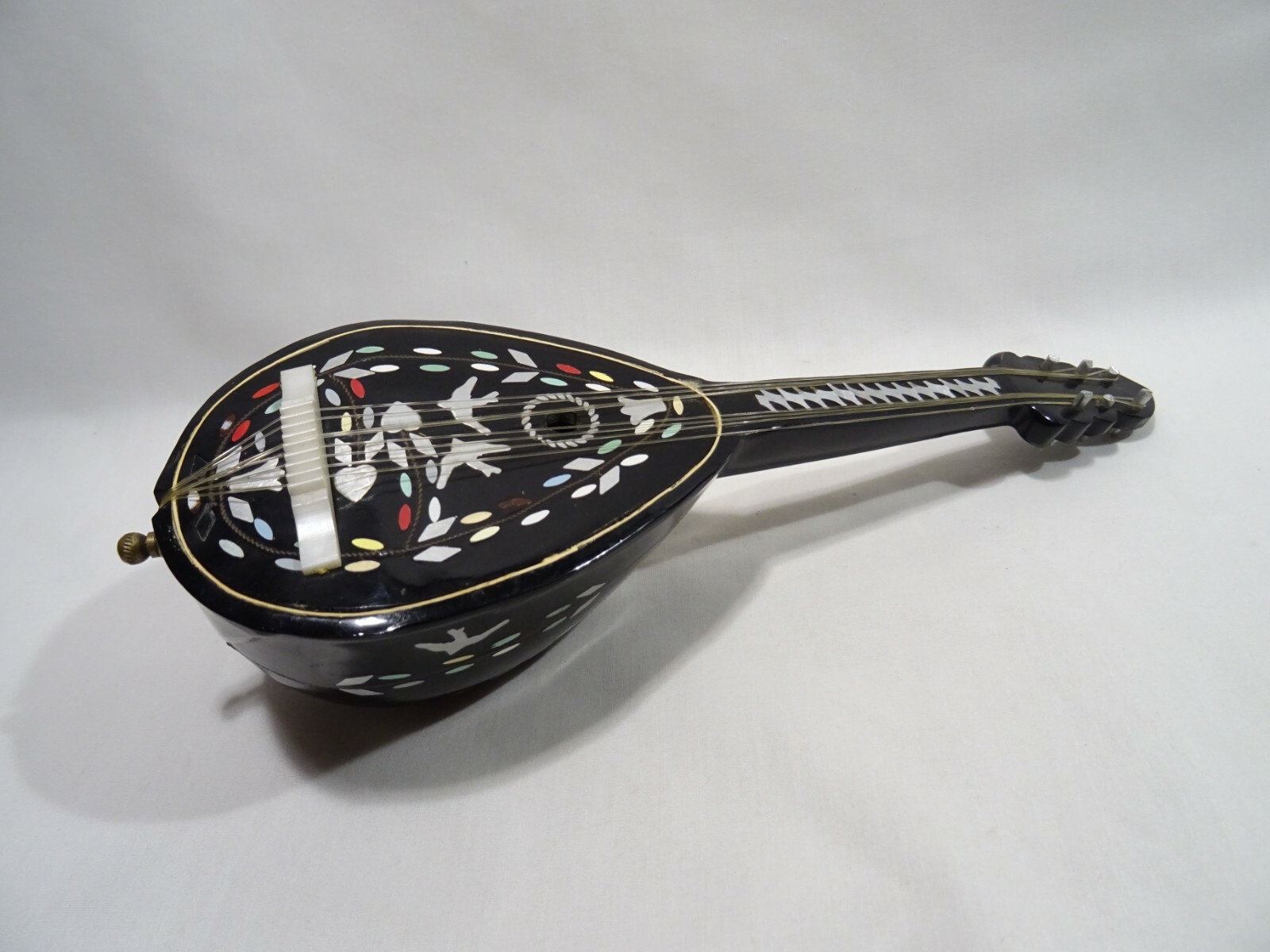 ANCIENNE MANDOLINE BOITE A MUSIQUE LAQUE NOIRE MARQUETERIE MUSIC BOX | eBay