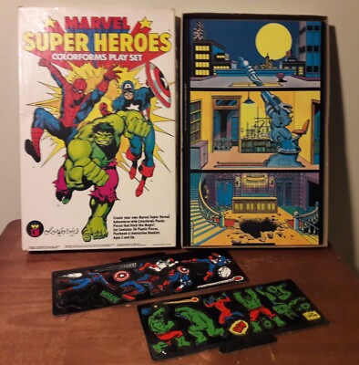 MARVEL SUPER HEROES COLORFORMS VINTAGE PLAYSET 80s 1983 spider-man hulk ...