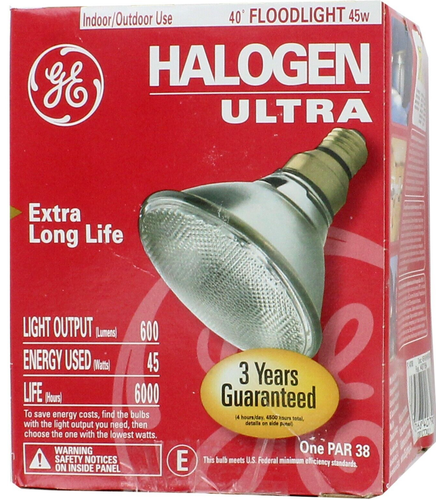 GE 40790 HALOGEN ULTRA PAR38 45W 40°EXTRA LONG FLOODLIGHT INSIDE ...